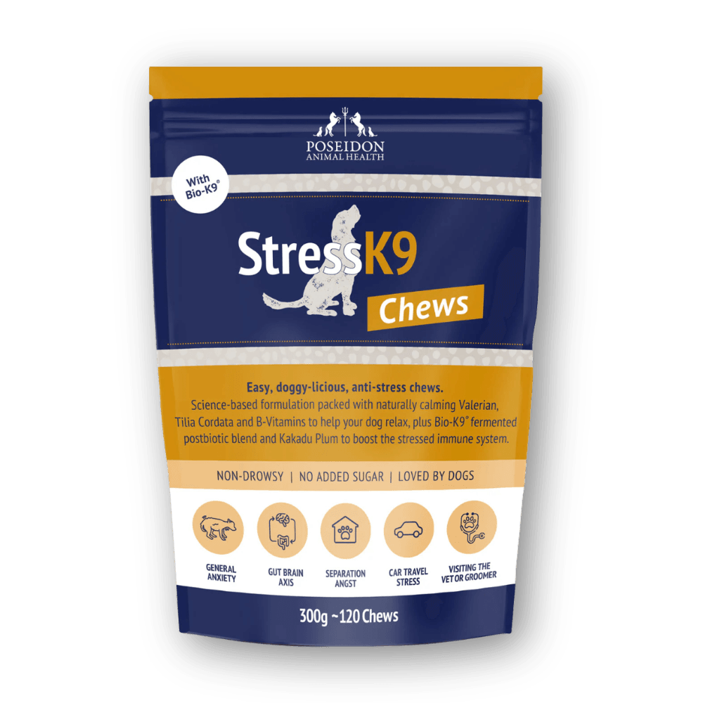 Stress K9 Chews. Tasty Chewable Stress Supplement for Anxious Dogs